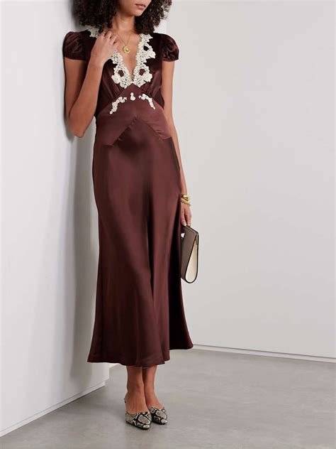 DÔen Coraline Corded Lace Trimmed Silk Satin Midi Dress Net A Porter