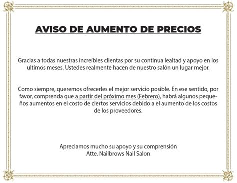 Aviso Aumento De Precios Pdf