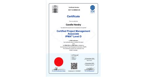 Ipma® Level D Certification • Cavelle Hendry • Institute Of Project Cavelle Hendry