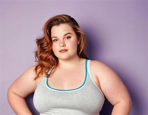Photo Lb Flabby Fat Girl Modeling Shorts And Tank Top Round Obese Body