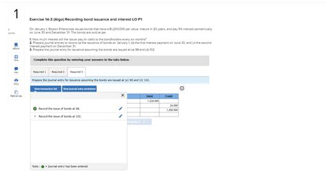 Solved Exercise 14 3 Algo Recording Bond Issuance And Chegg