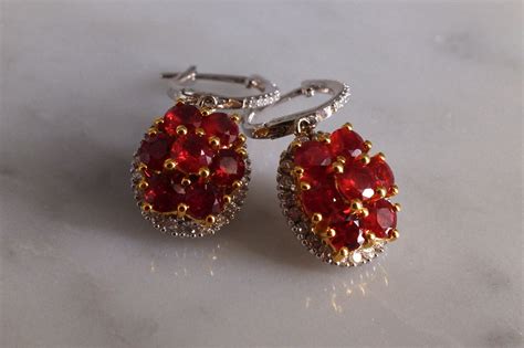 Fiery Red Ruby Drop Earrings 18k Two Tone Gem Gardener