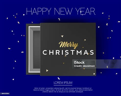 메리 크리스마스와 새 해 복 많이 받으세요 기호 선물 상자 아름 다운 파란색 배경으로 선물 상자에 상위 볼 수 있습니다 벡터 일러스트 레이 션 가리기에 대한 스톡 벡터 아트