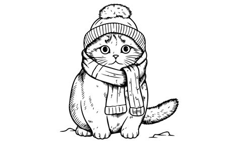 Premium Vector A Black And White Drawing Of A Cat Wearing A Hat And