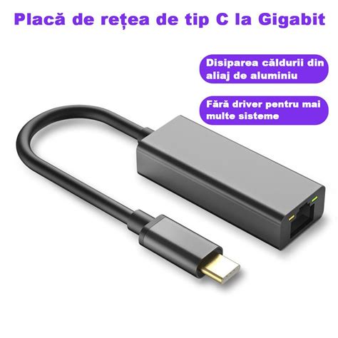 Placa De Retea USB C Ethernet Gigabit Vaxiuja Adaptor Ethernet Type