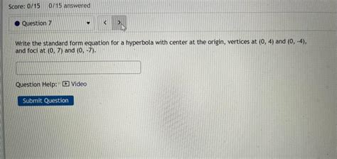 Solved Write The Standard Form Equation For A Hyperbola With