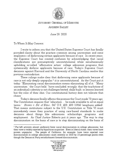 2023 06 29 Equal Protection Clause Letter Pdf Equal Protection