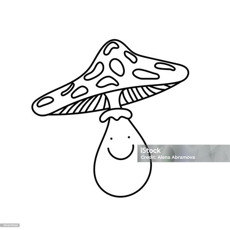 독버섯 벡터 손으로 그린 그림 스케치 스타일은 흰색으로 분리되어 있습니다 귀여운 버섯 날아 다니는 한천 미소 어린이용 프린트 0