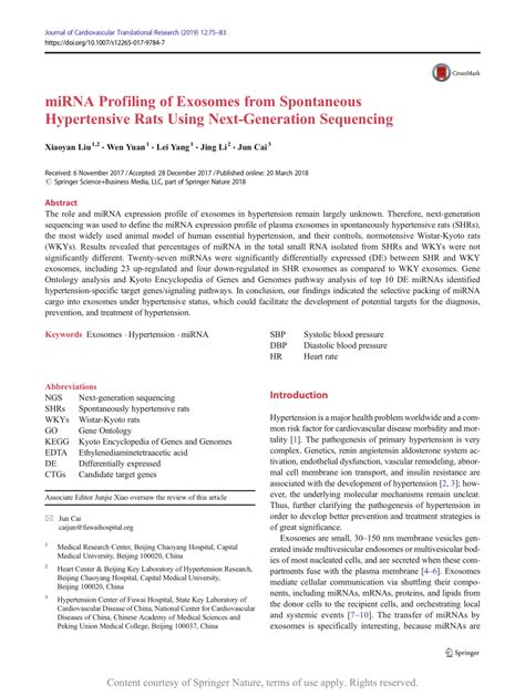 Mirna Profiling Of Exosomes From Spontaneous Hypertensive Rats Using Next Generation Sequencing