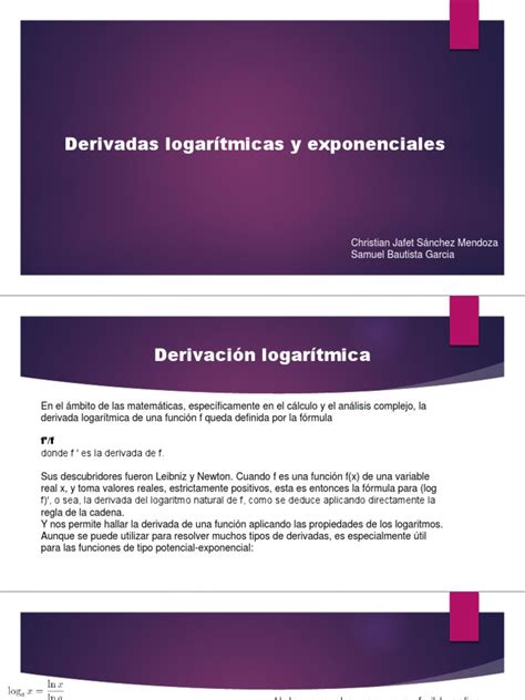 Derivada Logaritmica Y Exponencial Pdf Derivado Logaritmo