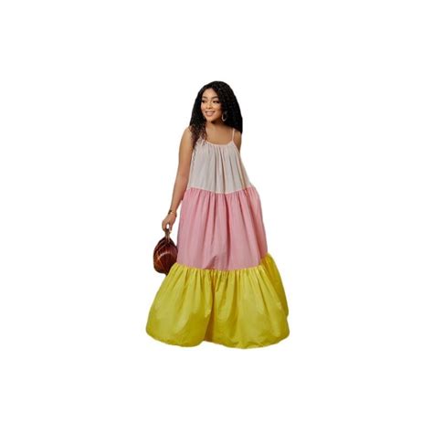 Szín sárga CM YAYA Elegáns női Maxi hosszú ruha pánt patchwork Bohemian nyári parti