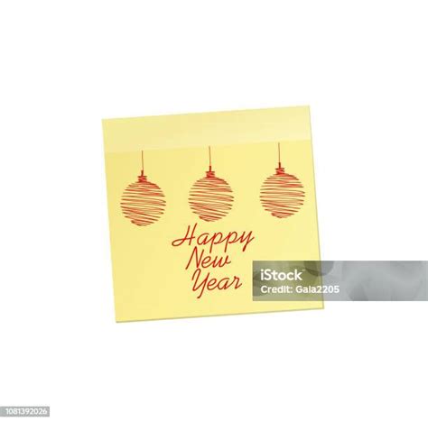 Bola Merah Natal Yang Digambar Dengan Tangan Di Stiker Kuning Kartu