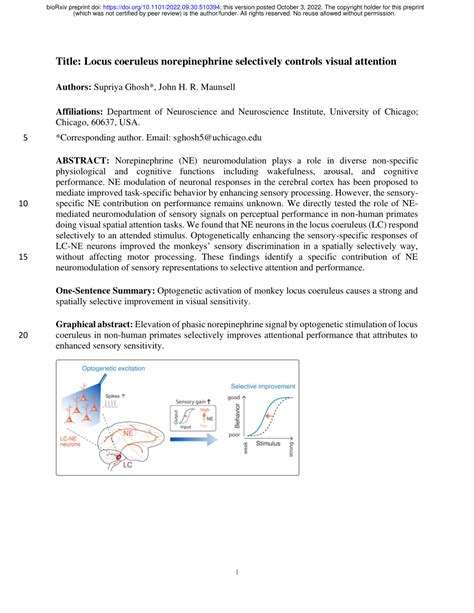 Pdf Locus Coeruleus Norepinephrine Selectively Controls Visual Attention