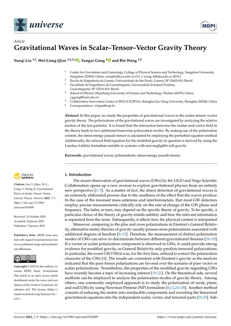 Pdf Gravitational Waves In Scalar Tensor Vector Gravity Theory