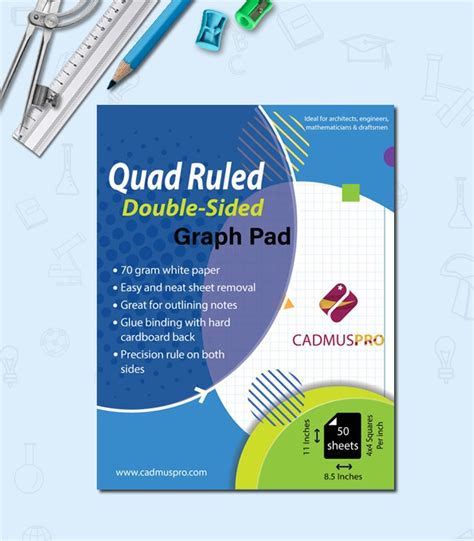 85 X 11 Inches Letter Size Quad Ruled Double Sided Graph Paper Pad