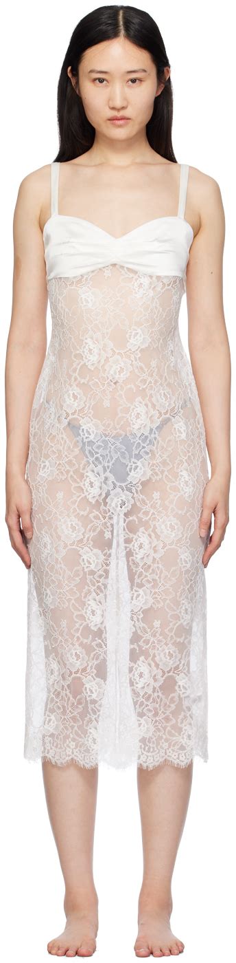 White Semi Sheer Midi Dress By Fleur Du Mal On Sale