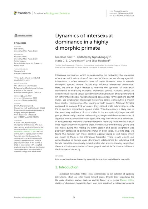 PDF Dynamics Of Intersexual Dominance In A Highly Dimorphic Primate