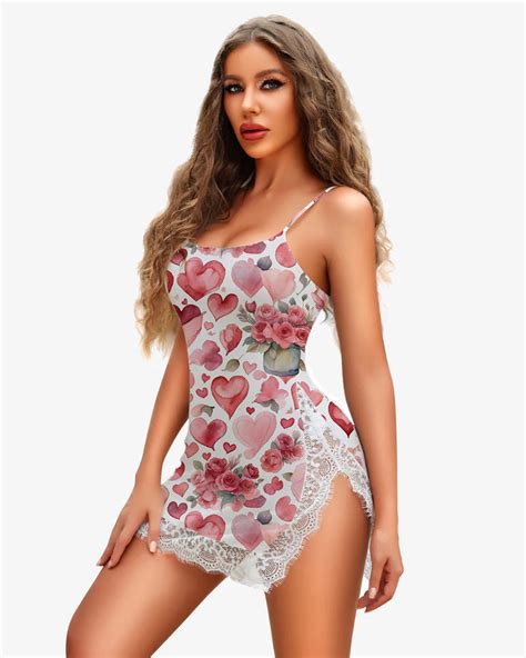 Heart Rose Strap Lace Side Slit Mini Dress Avidlove New