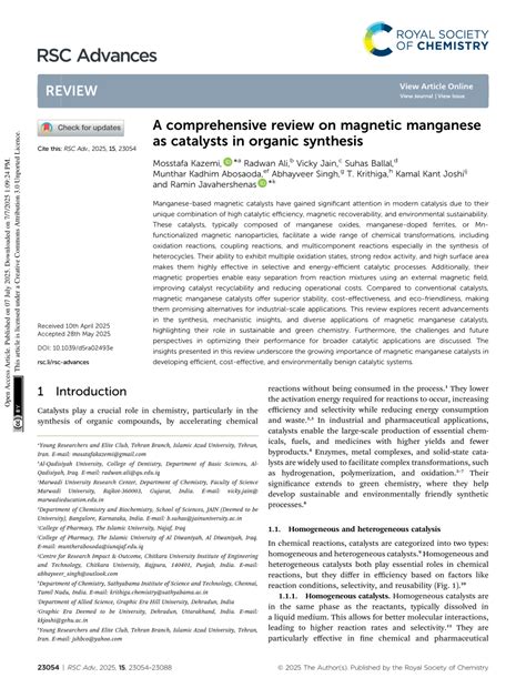 Pdf A Comprehensive Review On Magnetic Manganese As Catalysts In Organic Synthesis