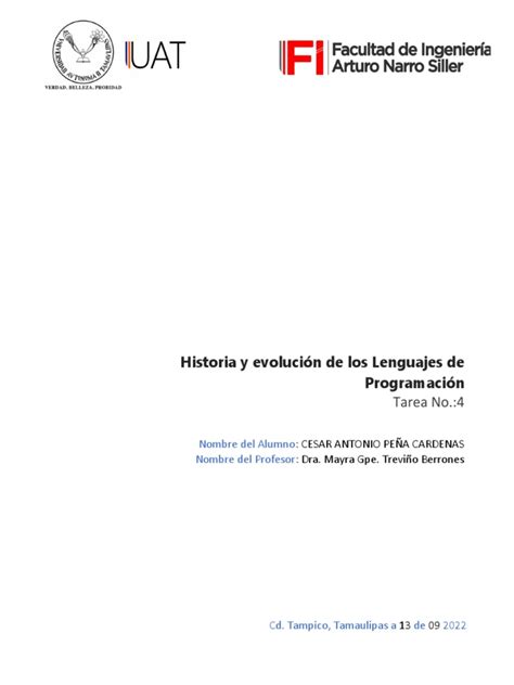 Historia Y Evolución De Los Lenguajes De Programación Pdf Programación De Computadoras