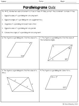 Parallelograms Quiz Editable By Olivia Rae TPT