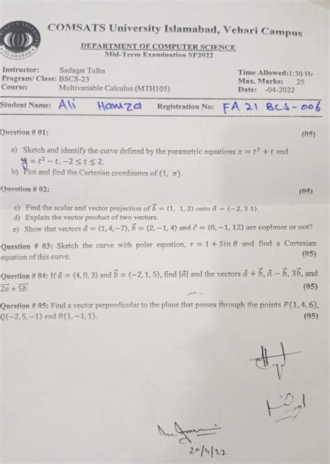 Multivariable Calculus Past Question Paper University Cuitutorial