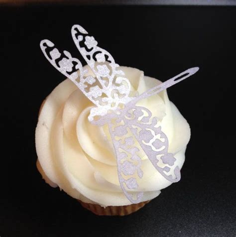 20 Edible Wafer Paper Dragonfly Cupcake Toppers Lilac Sparkle Dusted