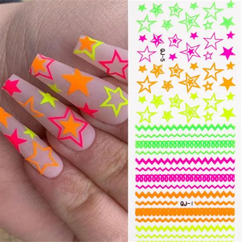 1 Stuks Zelfklevende 3d Nail Stickers Zomer Neon D Grandado