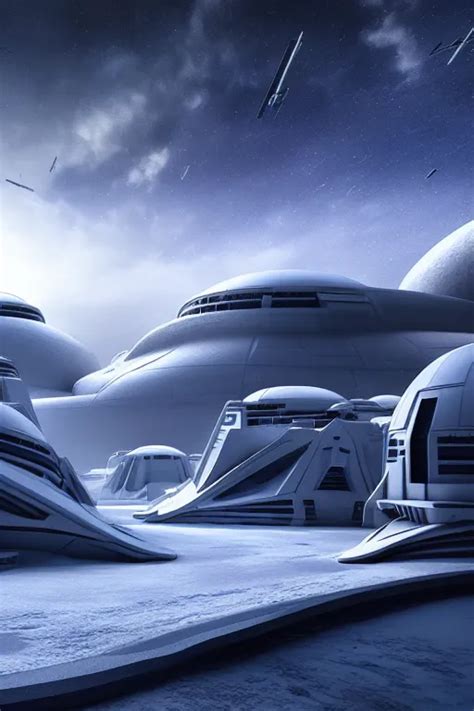 Zaha Hadid Buildings In The Middle Of A Planet Hoth Stable Diffusion