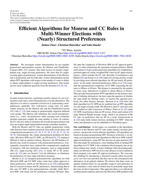 PDF Efficient Algorithms For Monroe And CC Rules In Multi Winner