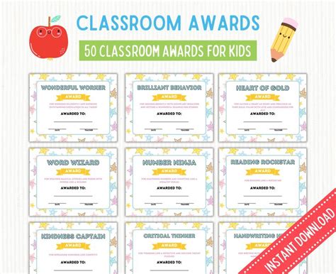 Printable Classroom Awards For Students