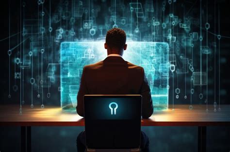Cyber Security Network Data Protection Concept Businessman Using Laptop Computer With Digital