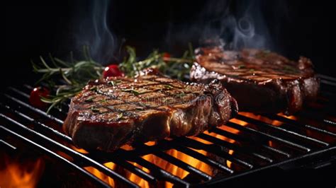 Grilled Meat Steak On Stainless Grill Depot With Flames Neural Network