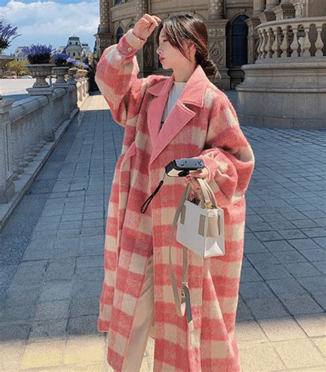 체크 페이크 캐시미어 모직 롱 코트 겨울롱코트 여친룩 오피스룩 모임룩 여행룩 출근룩 정장룩 체크 모직 코트 겨울아우터 겨울 아우터 핑크코트 테일러카라 롱코트 긴코드 겨울