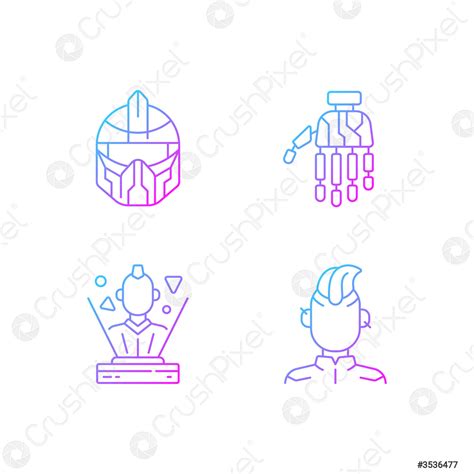 Human Body Cyberpunk Augmentations Gradient Linear Vector Icons Set Stock Vector 3536477