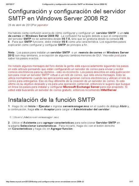 Configuración Del Servidor Smtp En Windows Server 2008 R2 Pdf Sistema De Nombres De Dominio