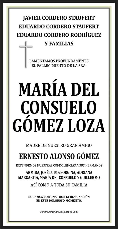 Mar A Del Consuelo G Mez Loza Obituario Esquela