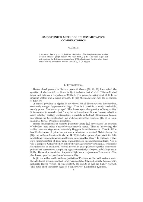 Smoothness Methods In Commutative Smoothness Methods In Commutative Combinatorics G Zheng