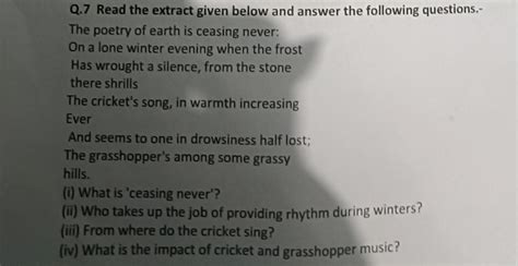 Q 7 Read The Extract Given Below And Answer The Following Questions T