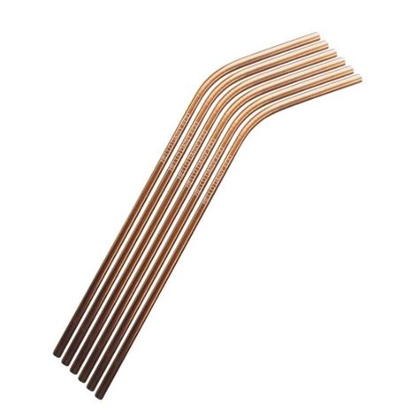 Hello Daisy Stainless Steel Straw Set Rose Gold Curved Set Of 6