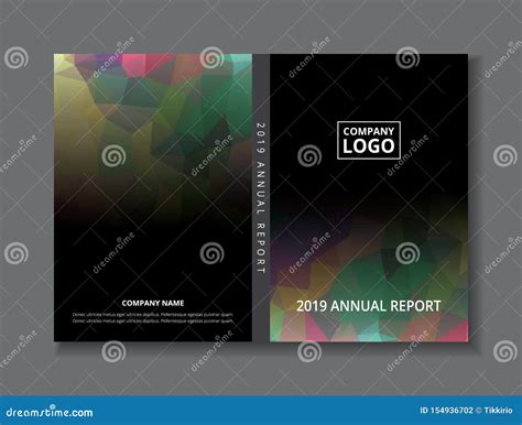 年终报告2019书设计前面和封底模板，黑灰色彩虹摘要低多角形背景 向量例证 插画 包括有 图象 小叶 154936702