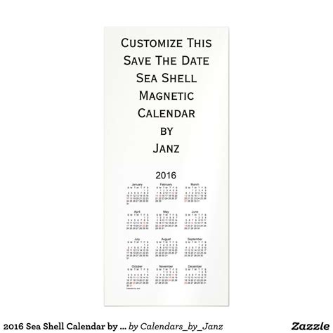 2016 Sea Shell Calendar