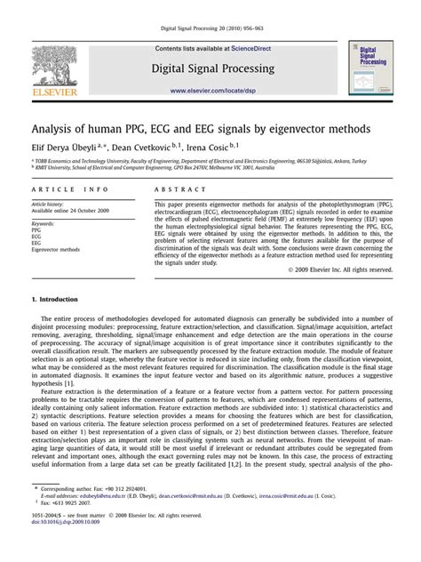 analysis of human ppg ecg and eeg signals by eigenvector methods pdf eigenvalues and