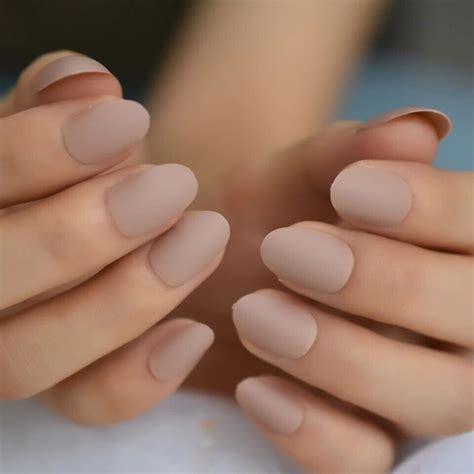 24 Short Press On Nail Kit W Glue Matte Tan Nude Greige Natural Oval