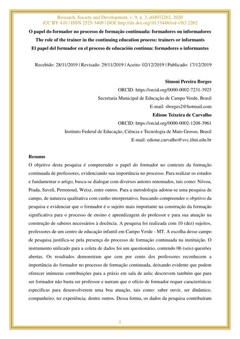 Pdf O Papel Do Formador No Processo De Formação Continuada