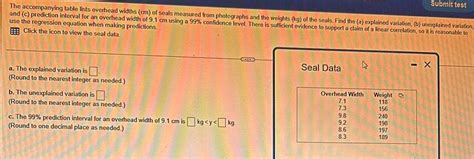 Answered The Accompanying Table Lists Overhead Widths Cm Of Seals