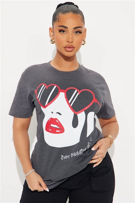 Even Baddies Get Saddies Tee Charcoal Fashion Nova