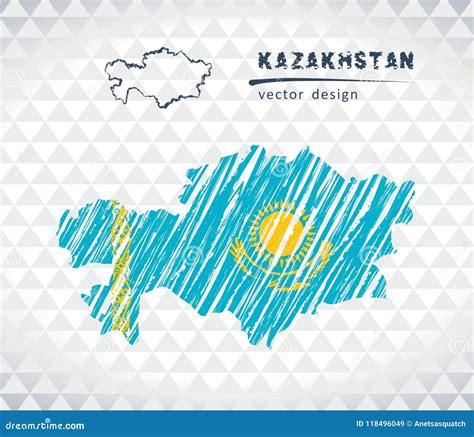 Kazakhstan Vector Map With Flag Inside Isolated On A White Background