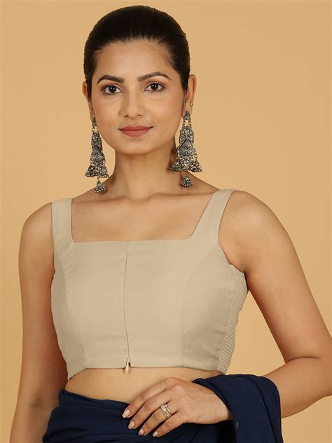 Nirma X Rozaana Oyster Grey Saree Blouse For Daily Work Elbow Sleeves