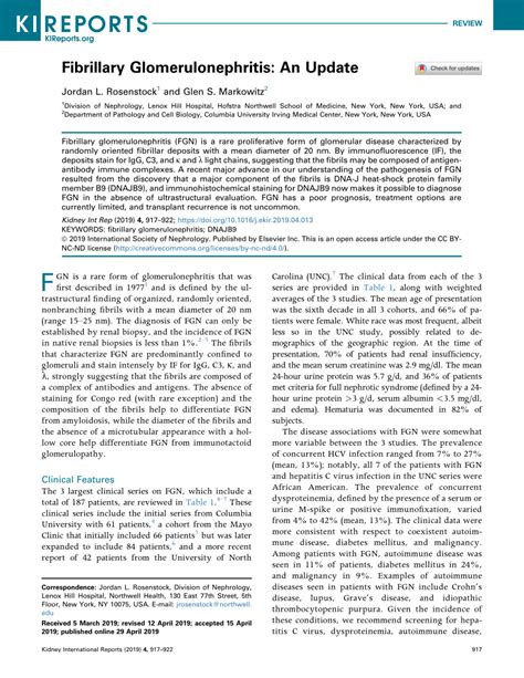 Pdf Fibrillary Glomerulonephritis An Update